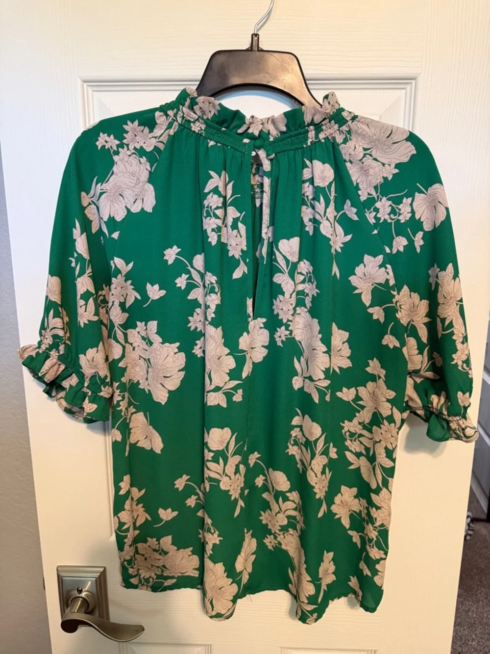 Sienna Sky | Tops | Sienna Sky Green Floral Ruffle Neck Blouse | Poshmark